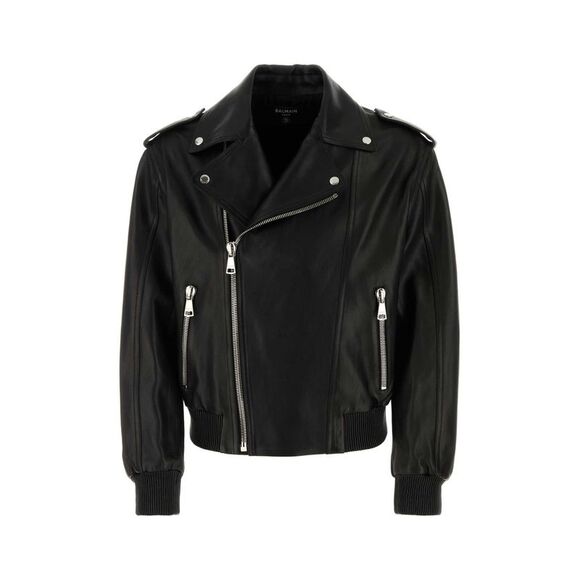 Balmain | Jackets & Coats | Balmain Men Black Leather Bomber Jacket ...